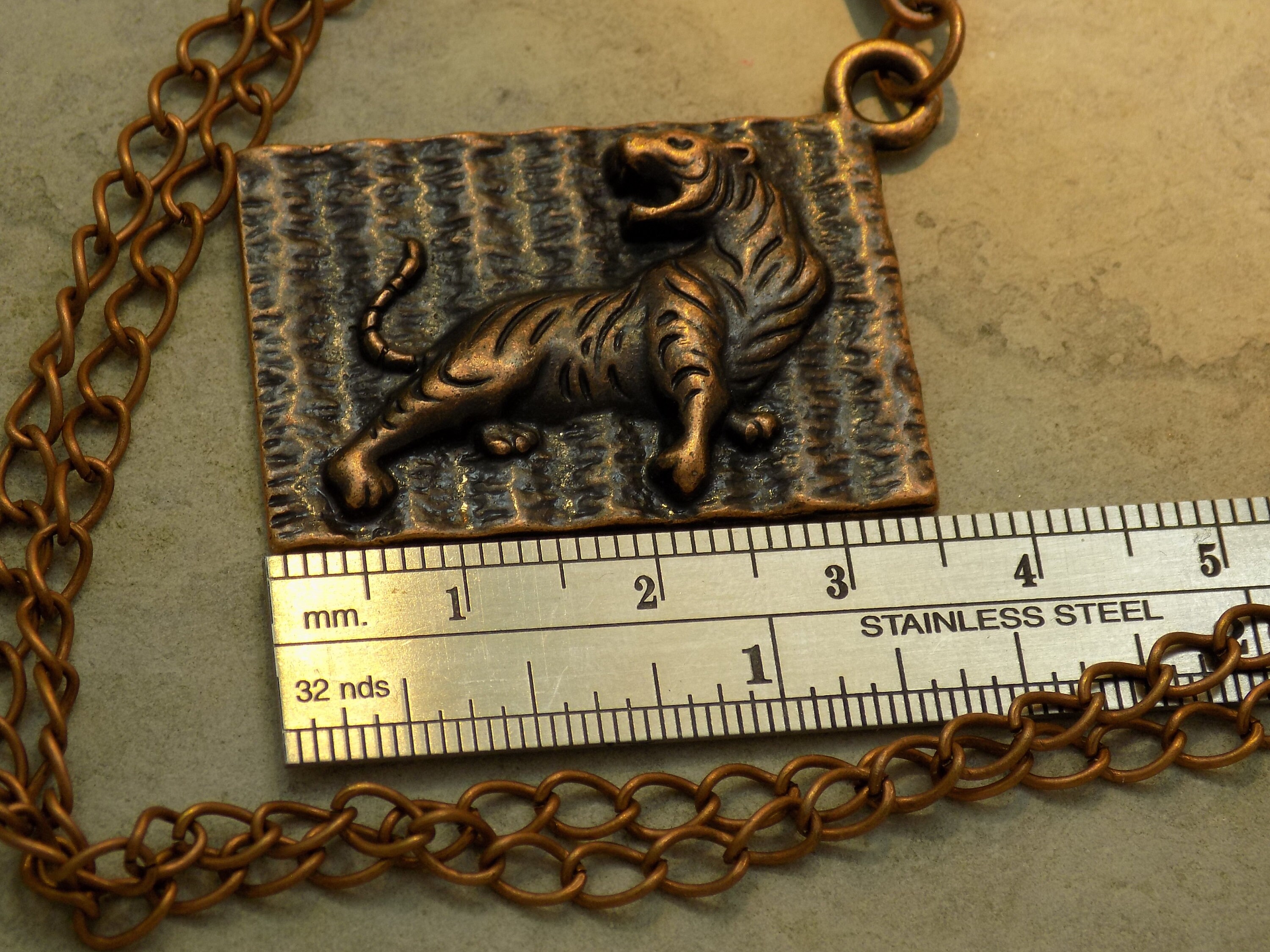 Tiger Chain Rectangle Pendant Necklace in Antique Copper 16 - Etsy