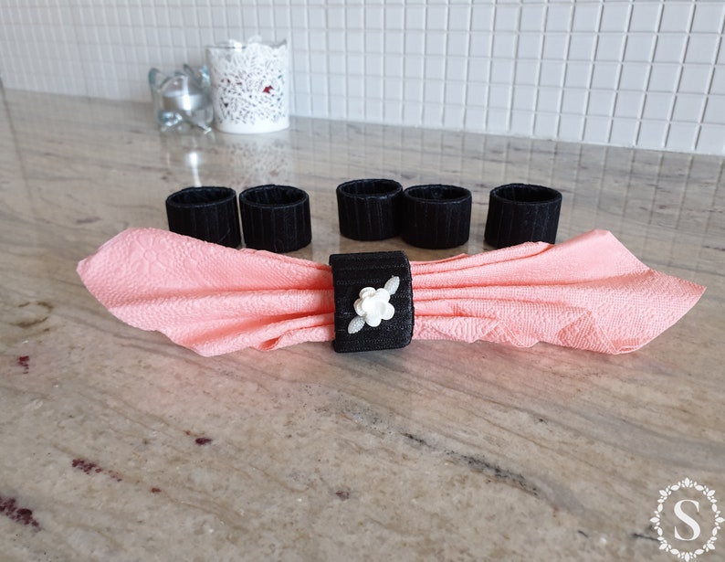 Handmade Black Napkin Rings, Set of Six Rings, Table Decor, Cardboard ...