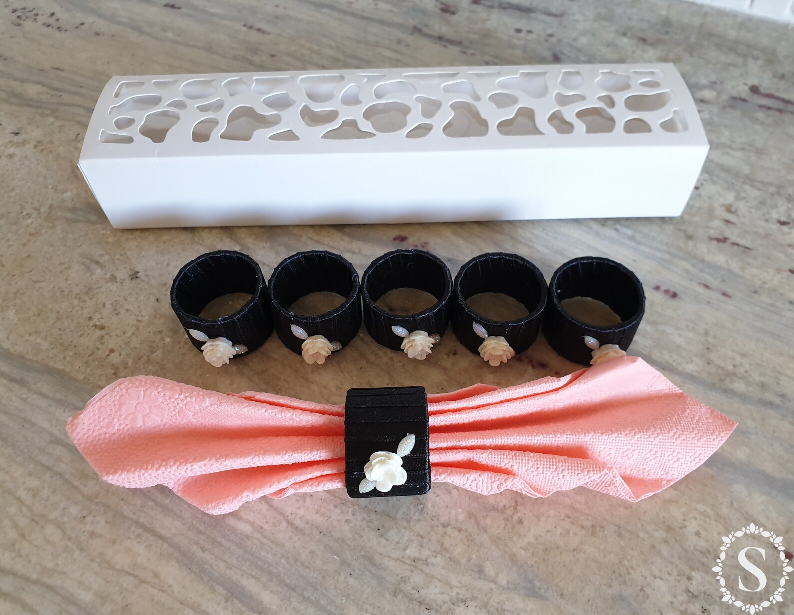 Handmade Black Napkin Rings, Set of Six Rings, Table Decor, Cardboard ...