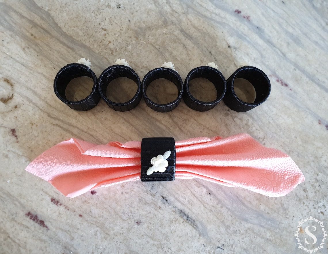 Handmade Black Napkin Rings, Set of Six Rings, Table Decor, Cardboard ...
