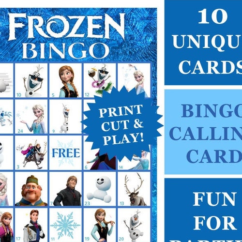 FROZEN Bingo Printable Game 10 Cards a Calling Card - Etsy