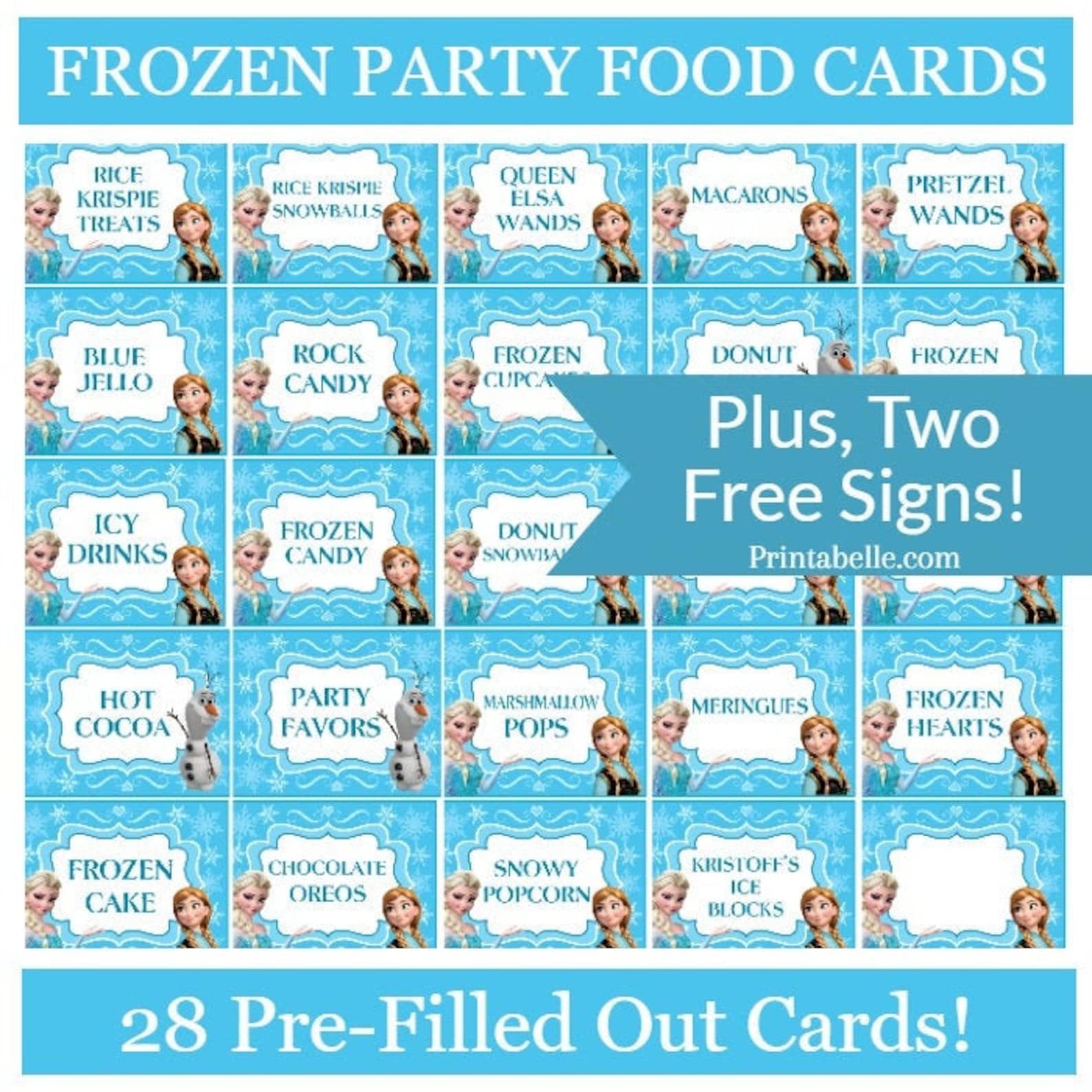 Frozen Prefilled Party Tented Food Card Printables Plus Two - Etsy