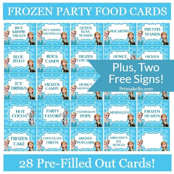 Frozen Prefilled Party Tented Food Card Printables Plus Two - Etsy