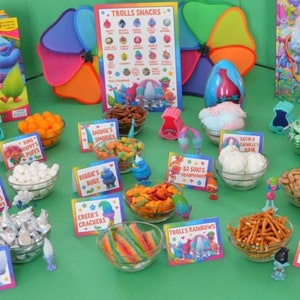 18 Trolls Inspired PREFILLED (NOT EDITABLE) Printable Party Tented Food ...