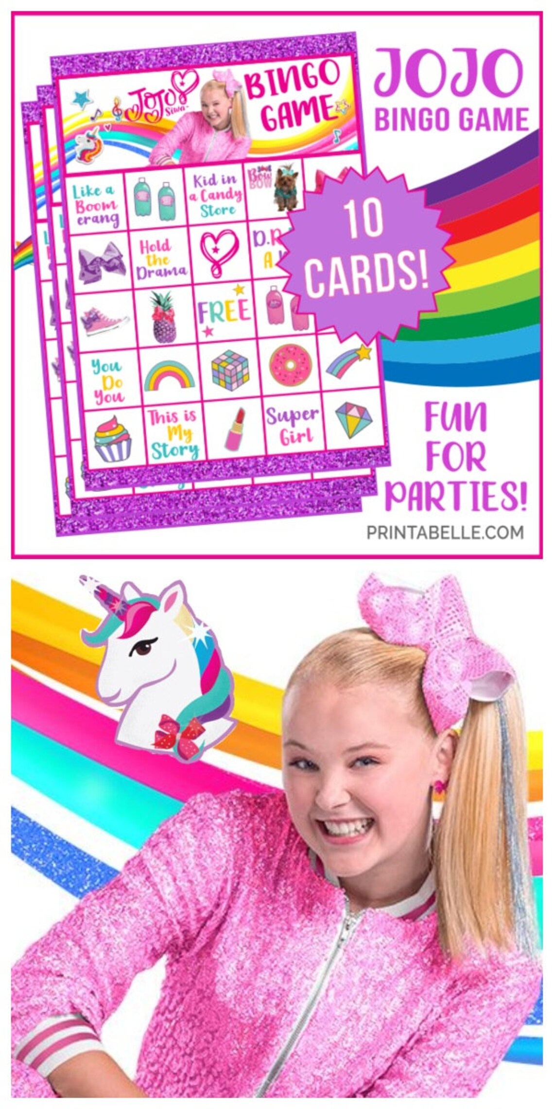 Jojo Siwa Bingo Printable Game 10 Cards a Calling Card - Etsy Canada