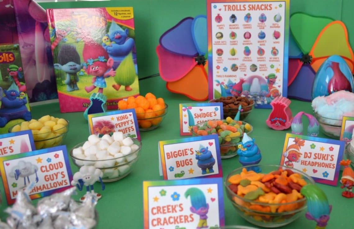 18 Trolls Inspired PREFILLED (NOT EDITABLE) Printable Party Tented Food ...