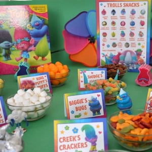 18 Trolls Inspired PREFILLED (NOT EDITABLE) Printable Party Tented Food ...