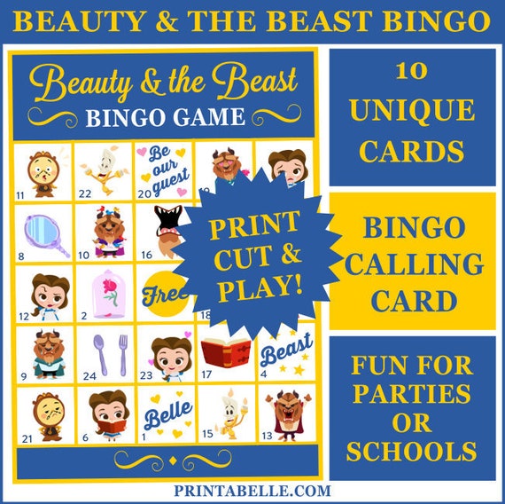 Beauty and the Beast Bingo Game Printable INSTANT DOWNLOAD | Etsy
