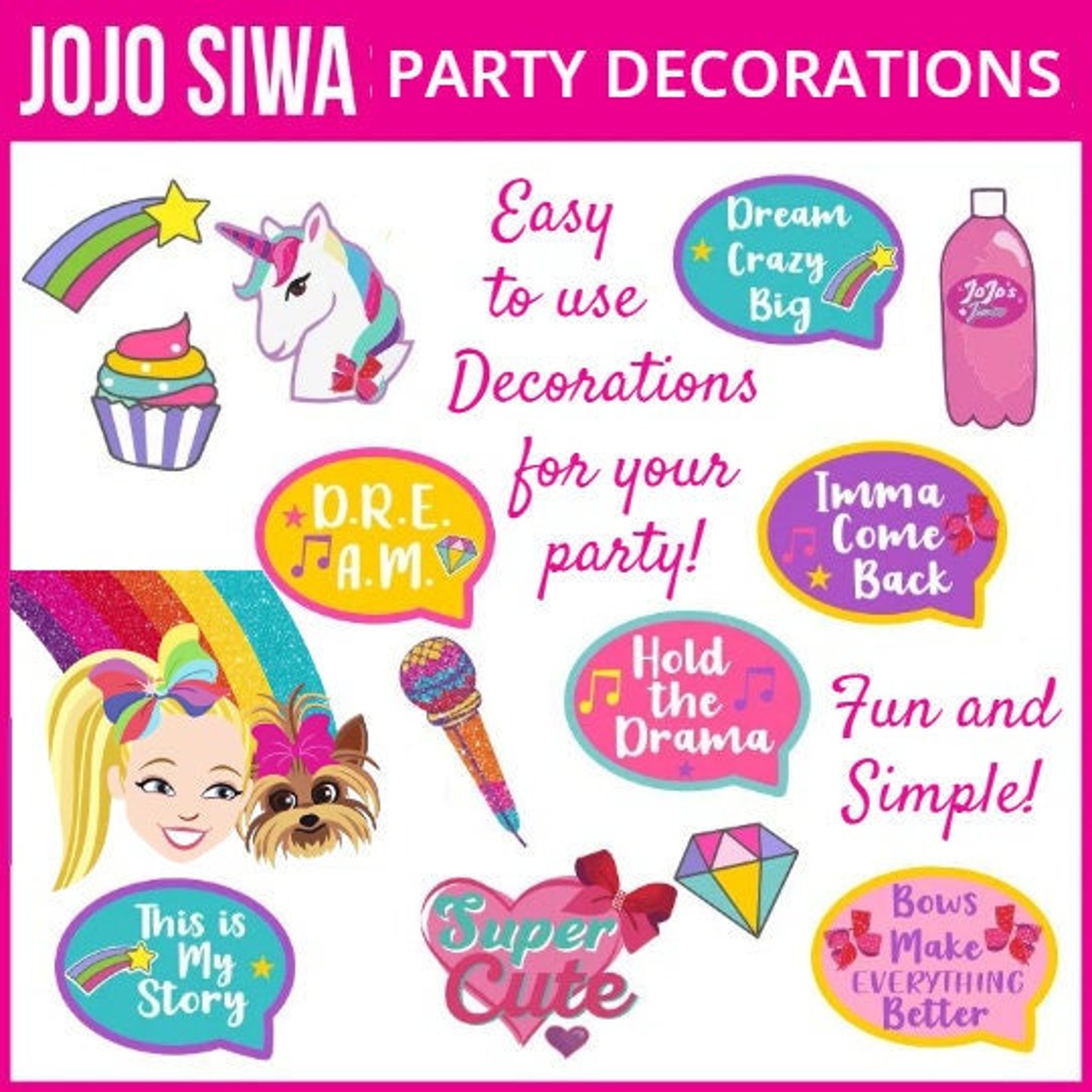 Jojo Siwa Party Decorations Set Printable PDF Files - Etsy