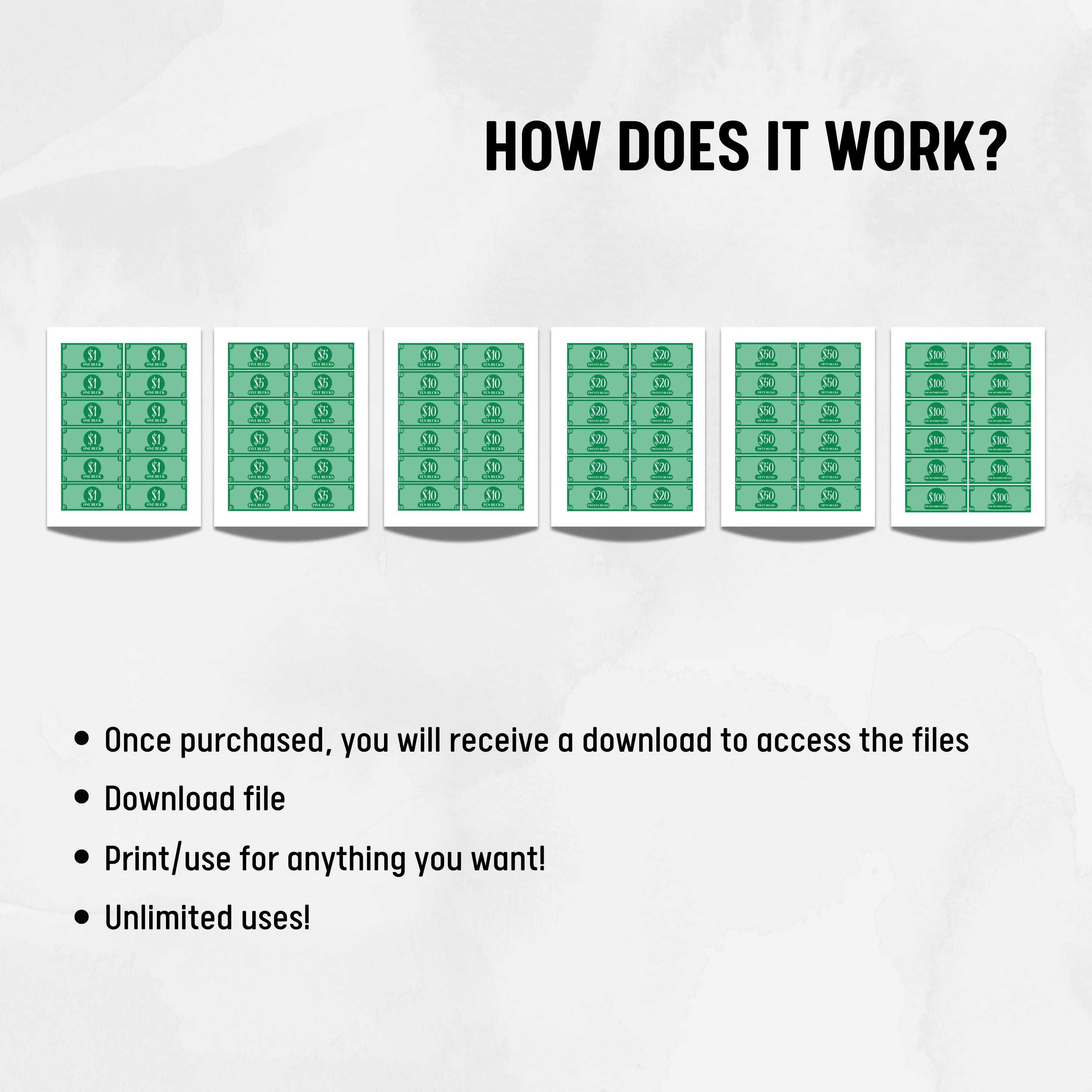 Play Money Printable Reward Bucks for Kids Classroom Homeschool Pretend ...