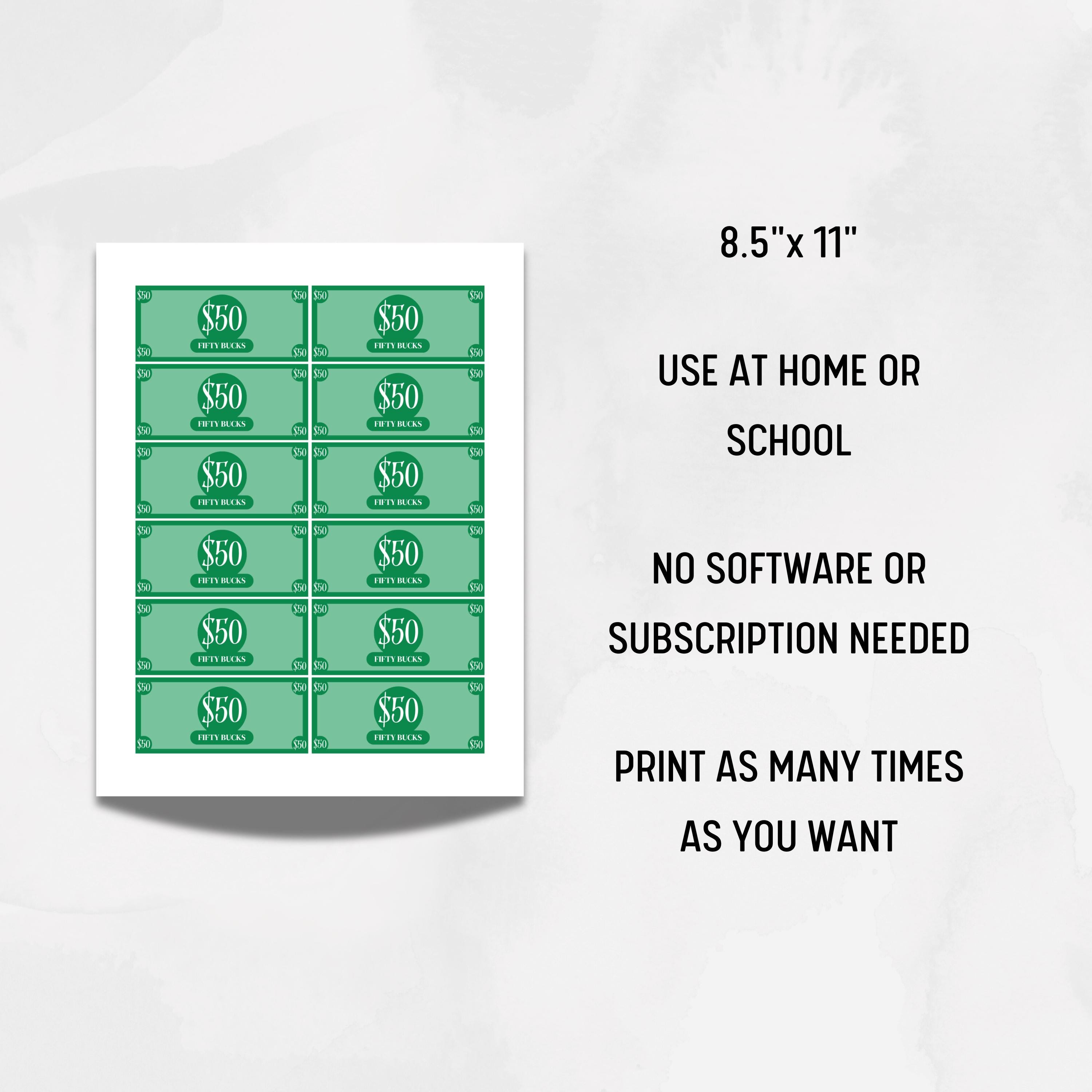 Play Money Printable Reward Bucks for Kids Classroom Homeschool Pretend ...