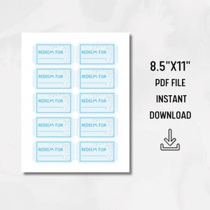 Coupon Book Printable Blank Card Tickets Sheet Gift Voucher PDF Instant ...