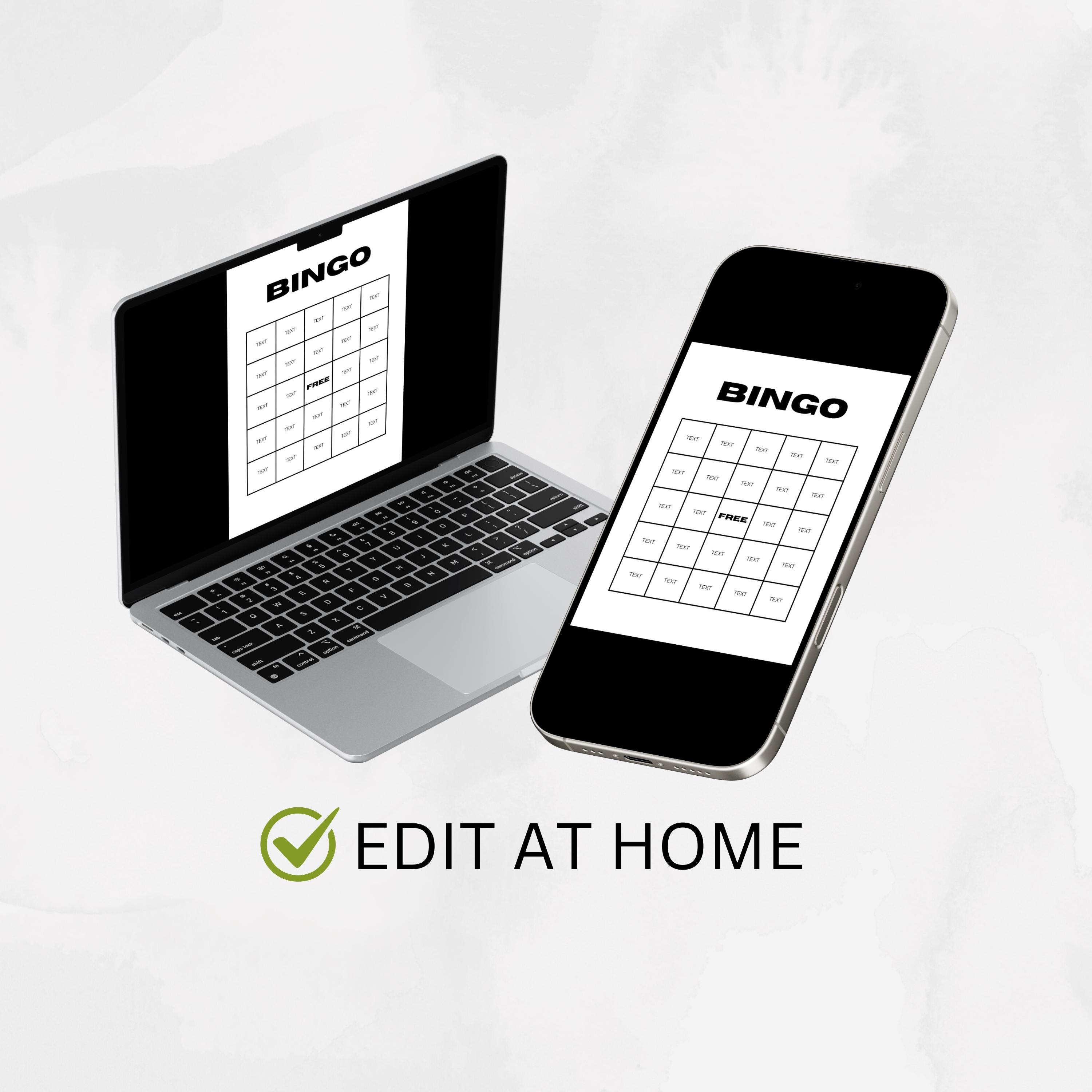 Bingo Card Template Blank Editable Party Drinking Bingo Game Printable ...