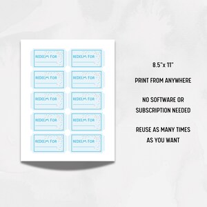 Coupon Book Printable Blank Card Tickets Sheet Gift Voucher PDF Instant ...