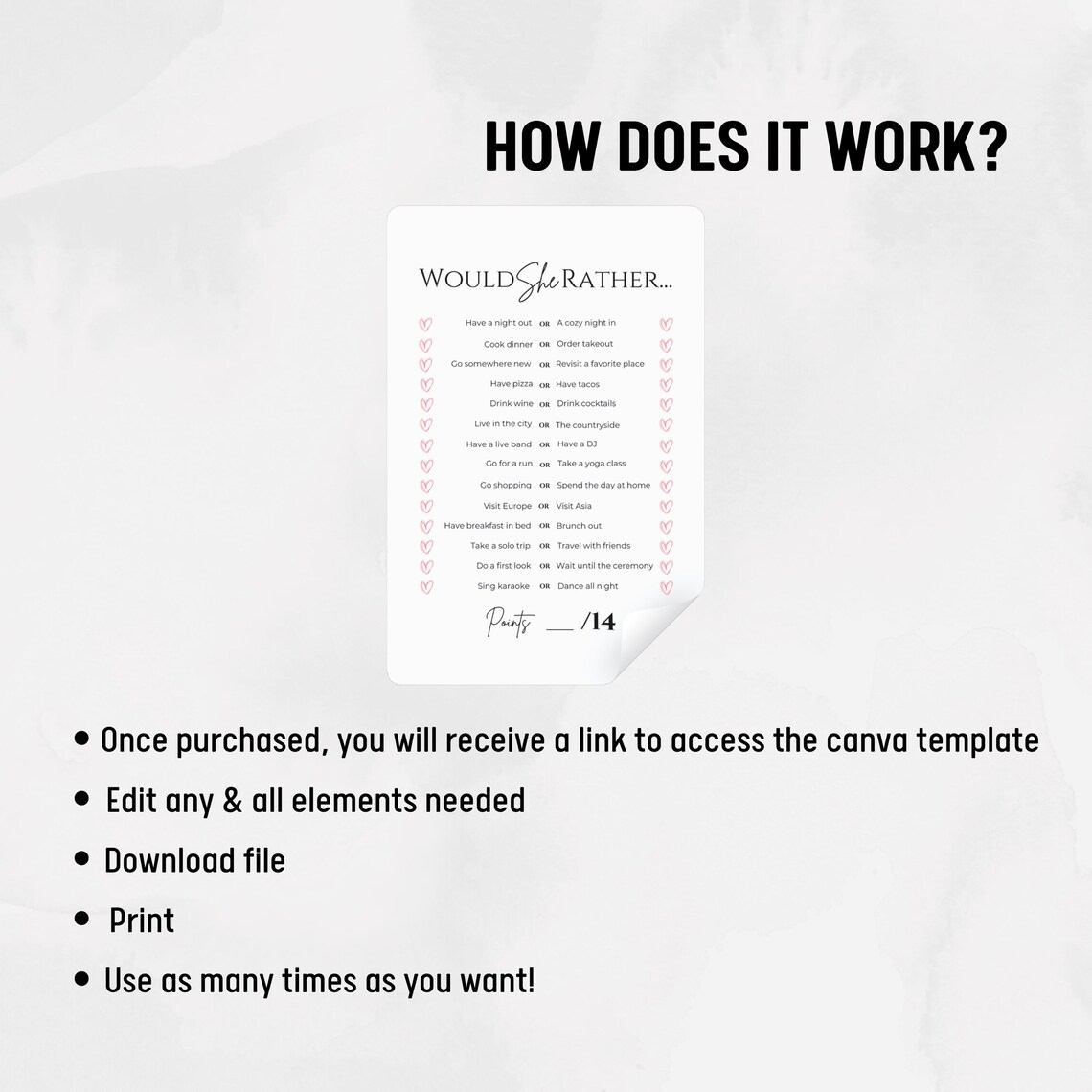 Would She Rather Template Bridal Shower Party Game Editable Digital ...