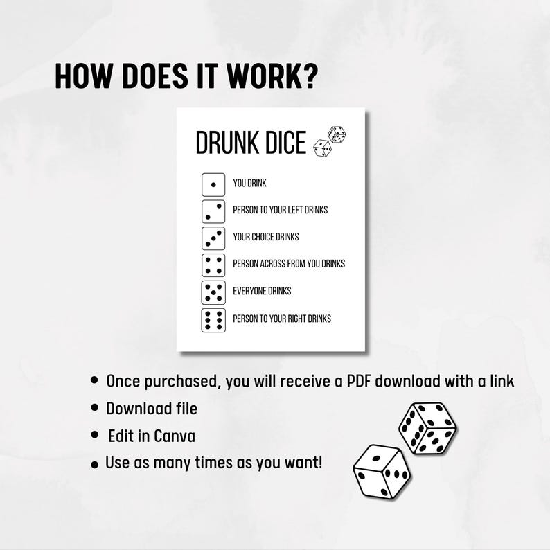 Drunk Dice Left Right Drink Template Customizable Edit at Home Adult ...