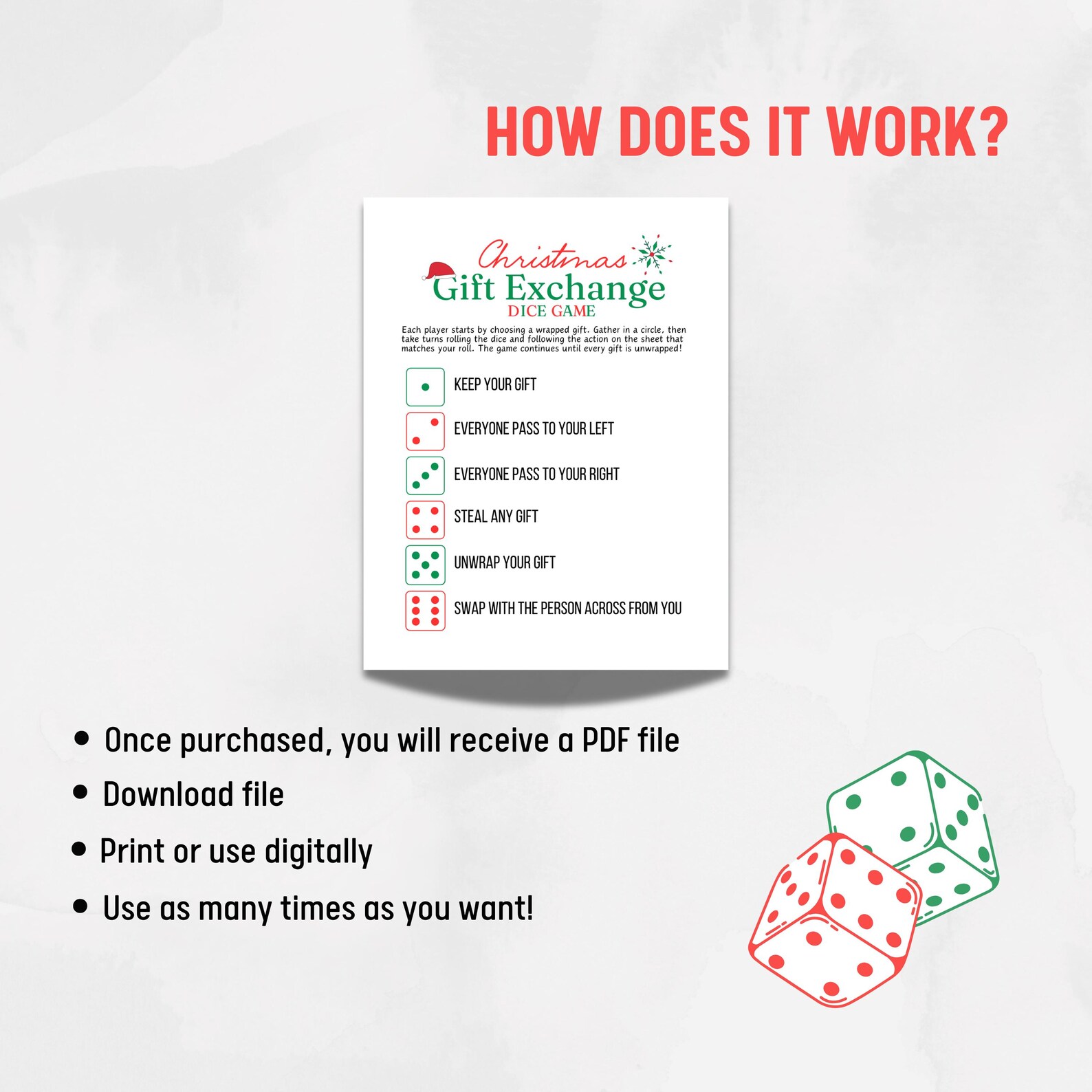 Christmas Dice Gift Exchange Printable Instant Download Holiday Present ...