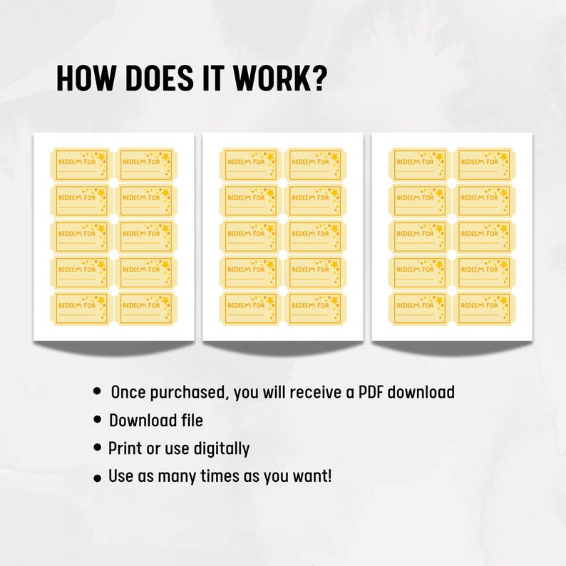 Coupon Book Printable Blank Card Tickets Sheet Gift Voucher PDF Instant ...