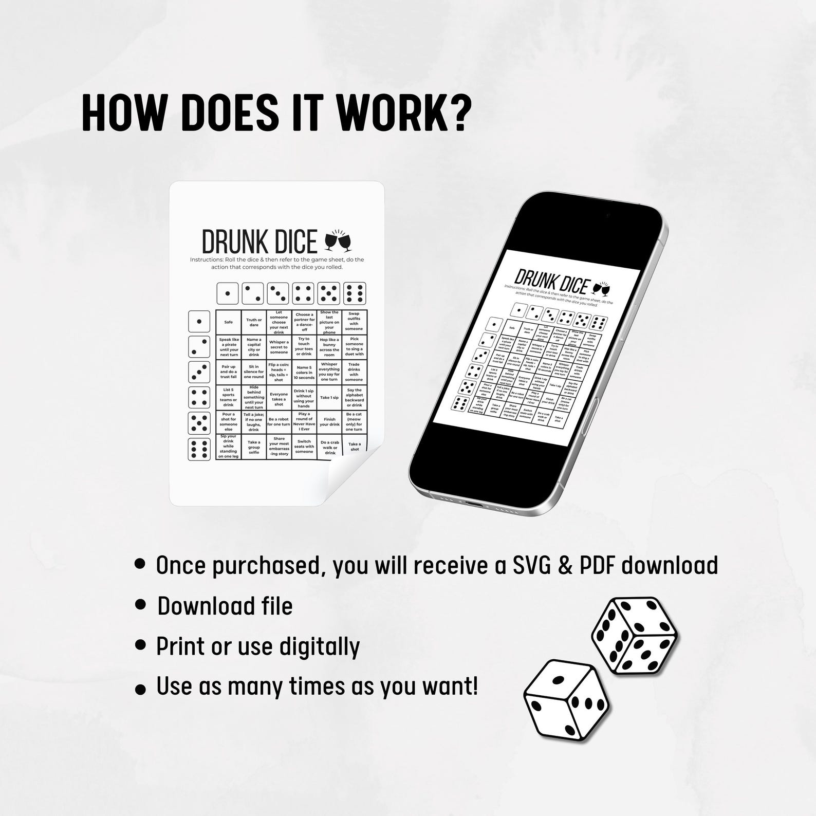Drunk Dice Game Fun & Easy at Home Adult Drinking Game SVG PDF Instant ...