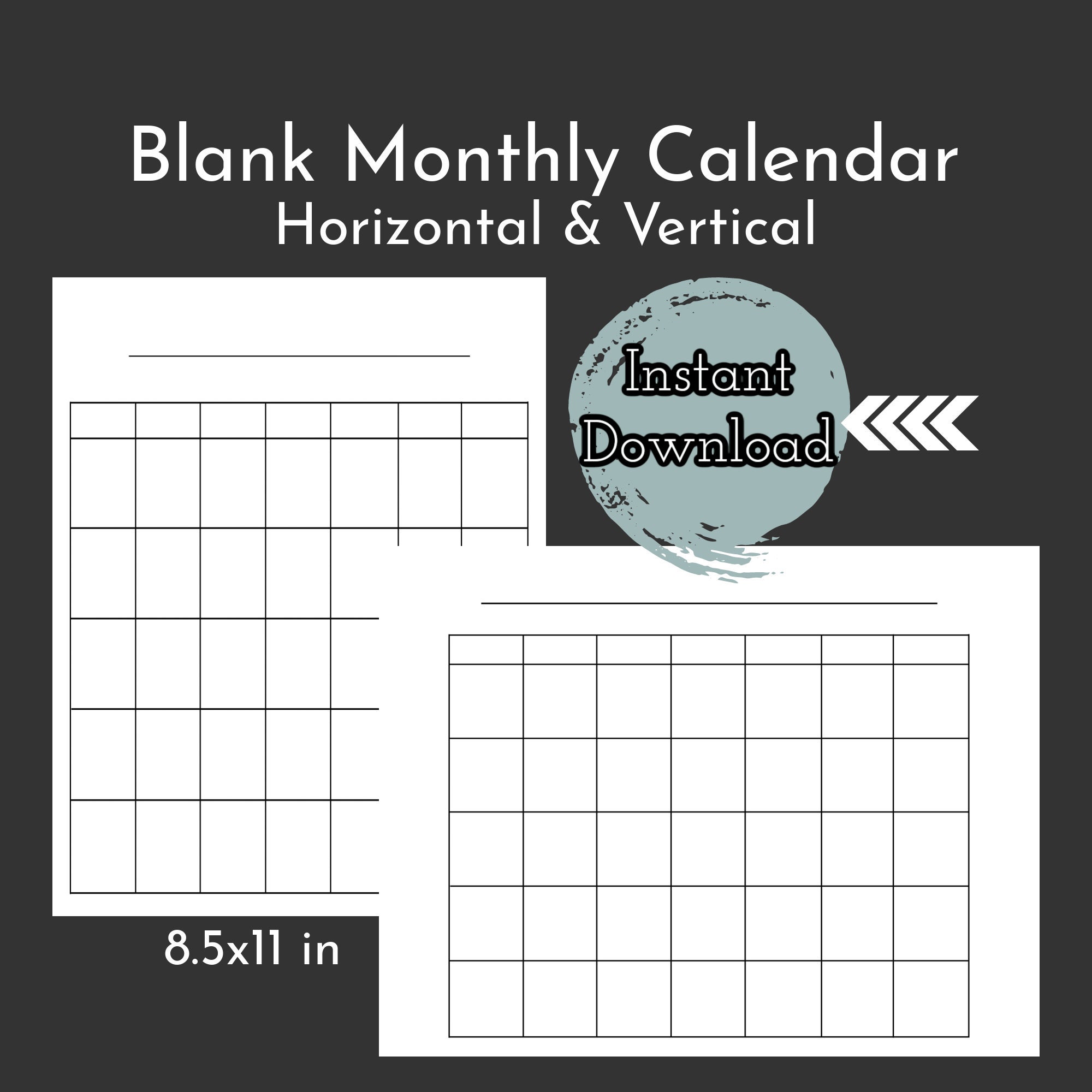 8.5 X 11 Inch Blank Instant Download Printable Calendar | Desk Wall ...