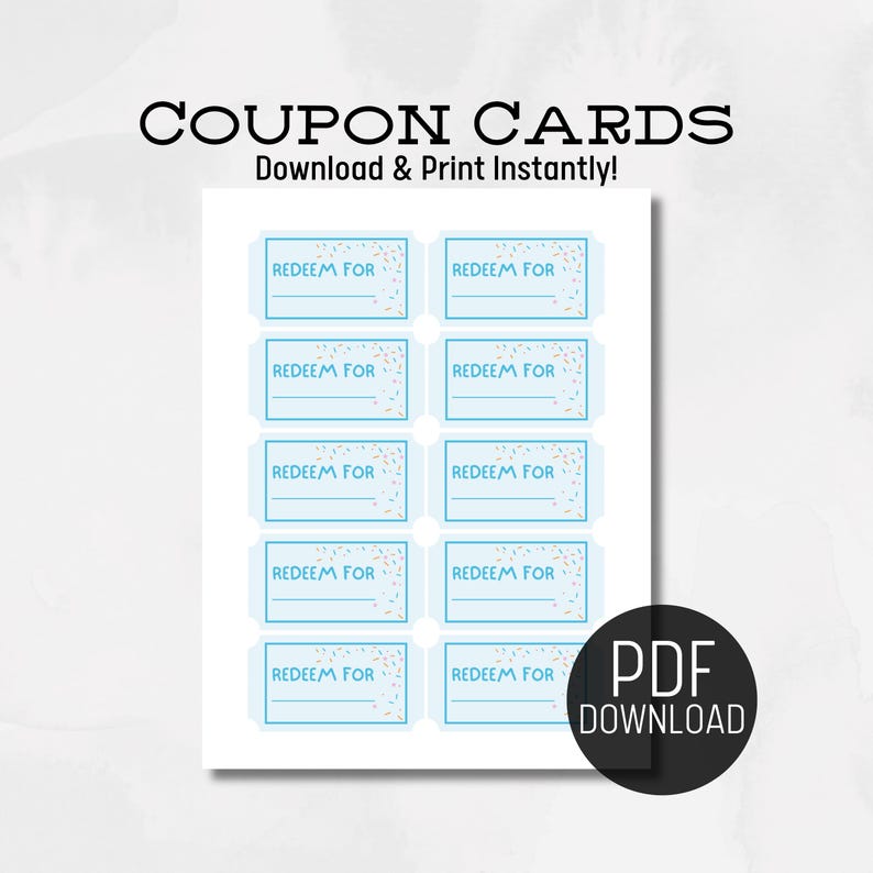 Coupon Book Printable Blank Card Tickets Sheet Gift Voucher PDF Instant ...