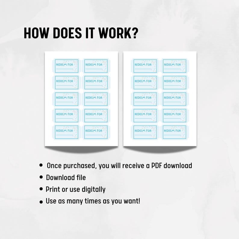 Coupon Book Printable Blank Card Tickets Sheet Gift Voucher PDF Instant ...