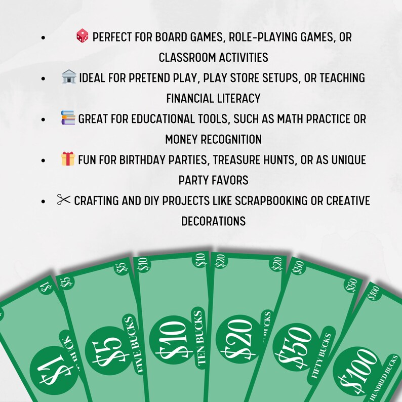 Play Money Printable Reward Bucks for Kids Classroom Homeschool Pretend ...