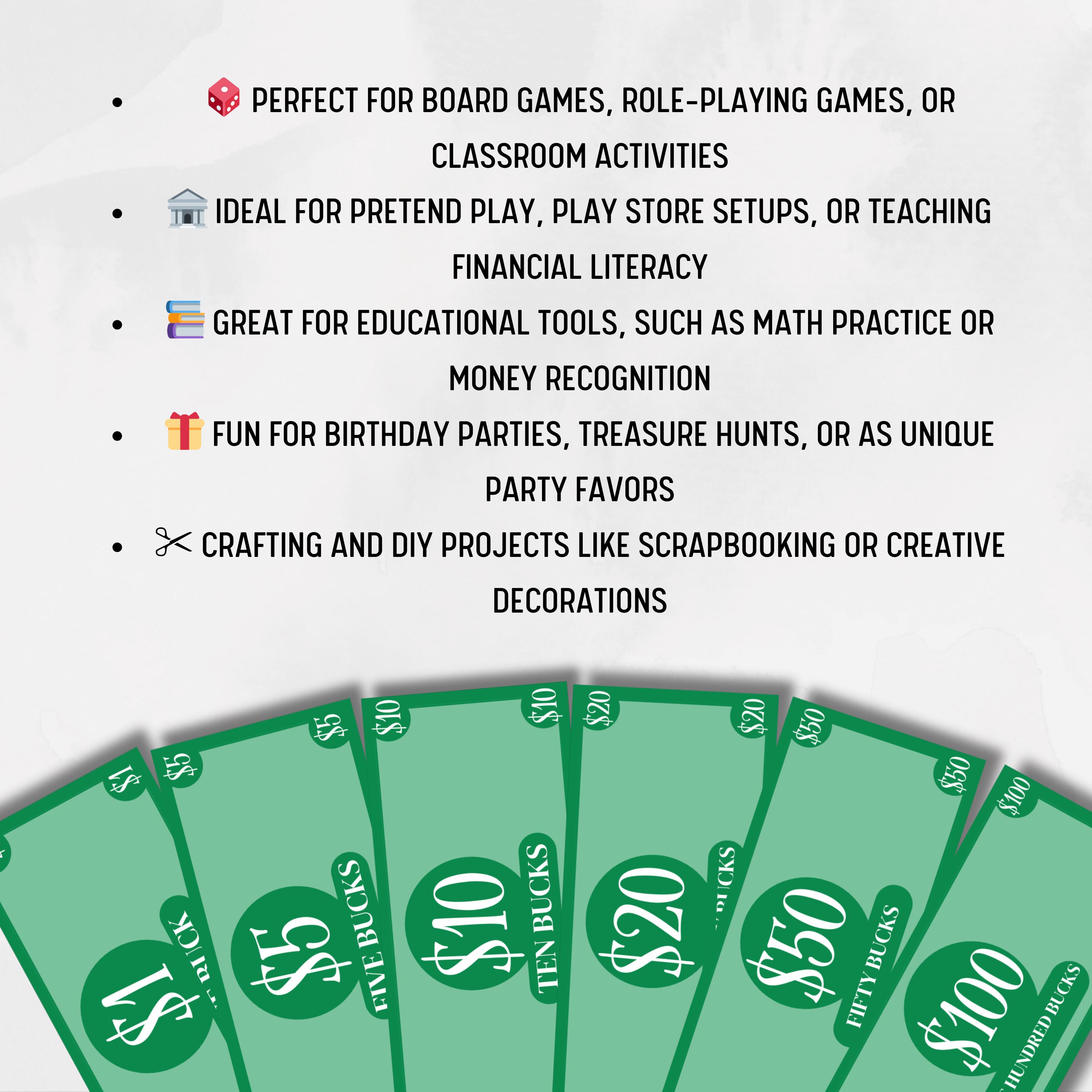 Play Money Printable Reward Bucks for Kids Classroom Homeschool Pretend ...