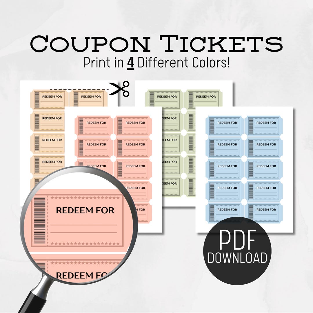 Printable Coupon Book Cards Blank Ticket Sheets Gift Voucher PDF ...
