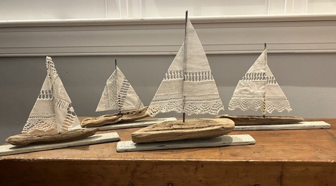 Driftwood Sailboat With Vintage Linen Sails - Etsy