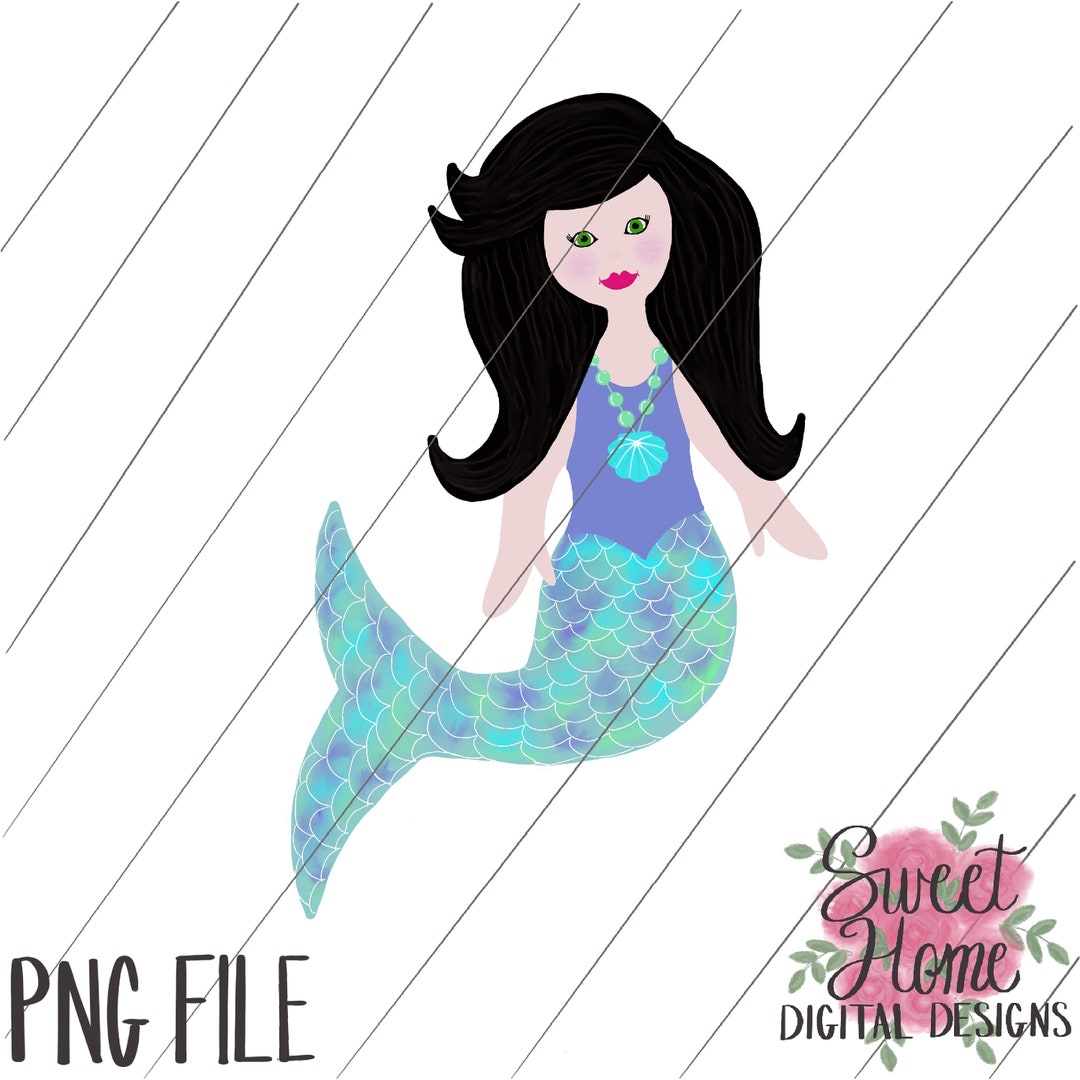 Mermaid Black Hair PNG Printable for Sublimation or Printing on Inkjet ...