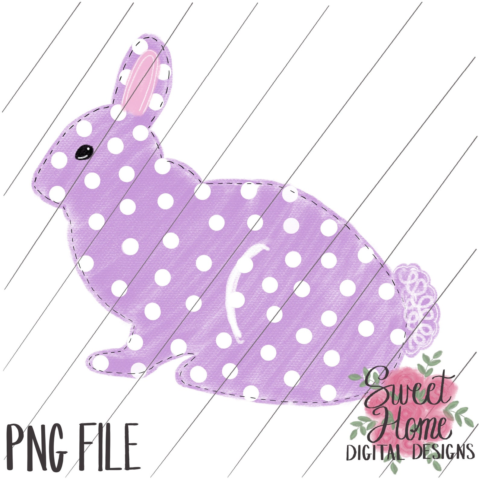 Purple Polka Dot Easter Bunny Rabbit PNG for Sublimation or Printing on ...