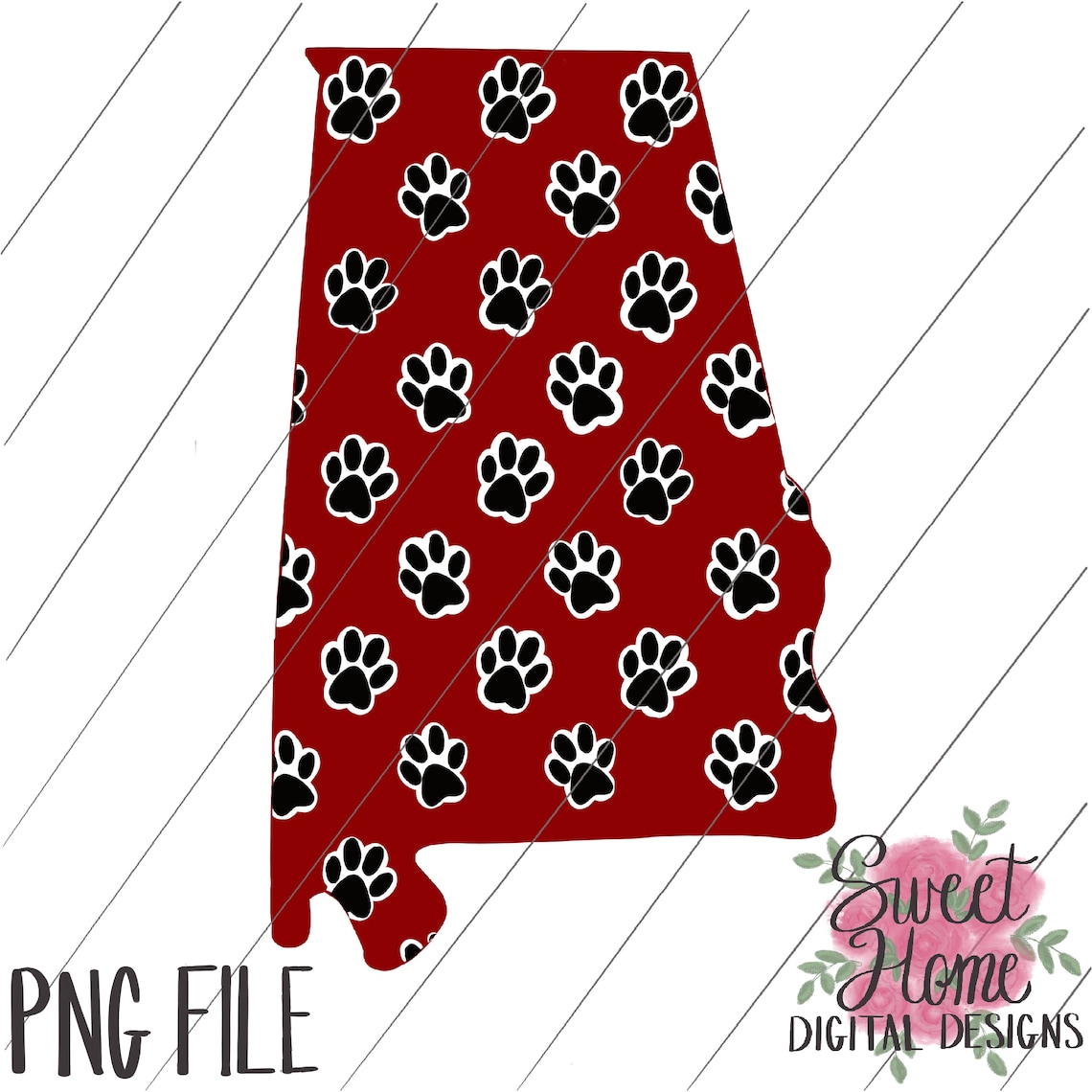 Alabama Crimson With Black Paw Print School Team Spirit Printable PNG ...