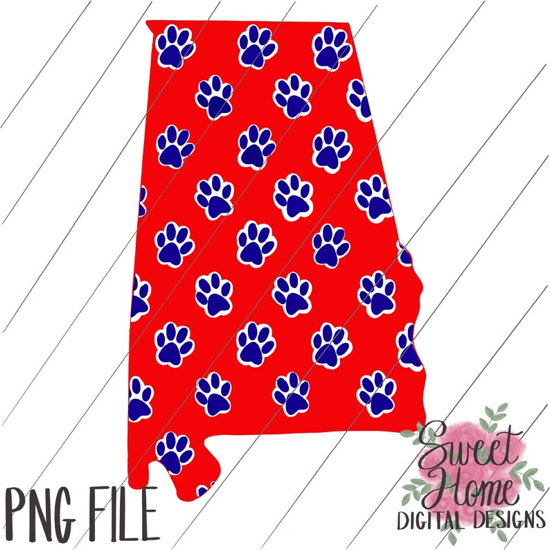 Alabama Red With Navy Paw Print School Team Spirit Printable PNG for ...
