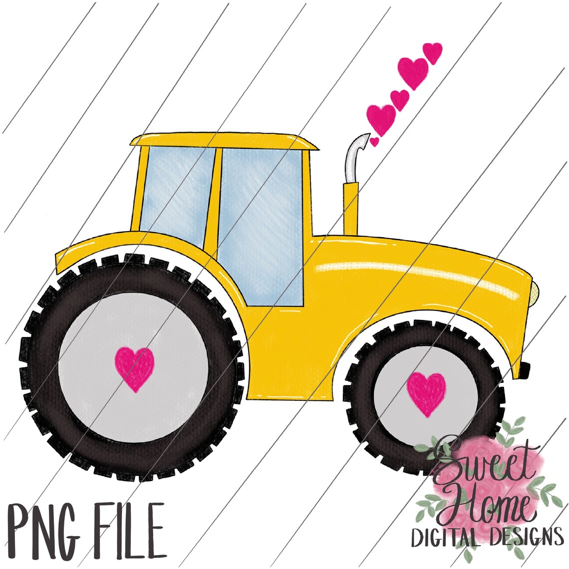 Yellow Valentine Tractor With Hearts PNG for Sublimation or Printing on ...