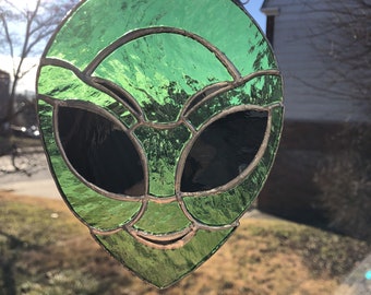 Alien Stained Glass Suncatcher Weird UFO Window Hanging Sci-fi Playroom ...