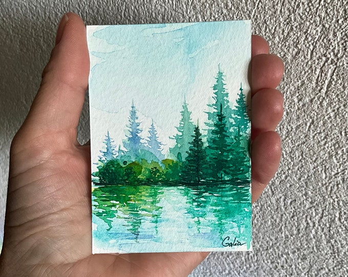 ACEO Nature Original Watercolour Art Wall Decor Miniature Art Forest ...