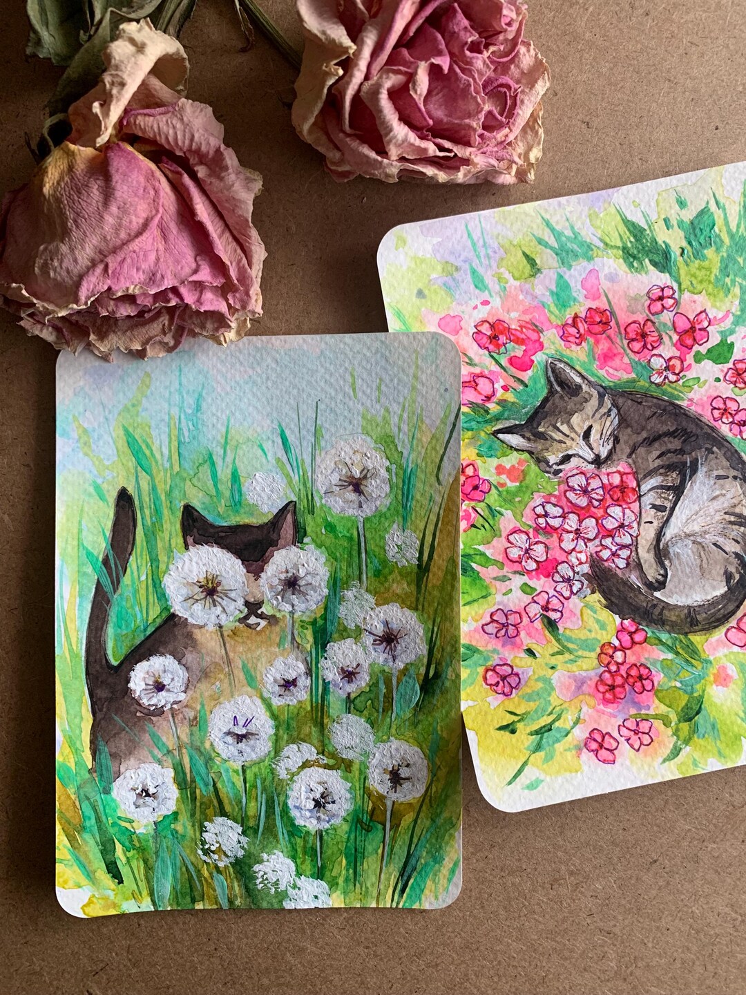 Original Watercolor Postcards Cats Postcard Set of Two Greeting Cards ...