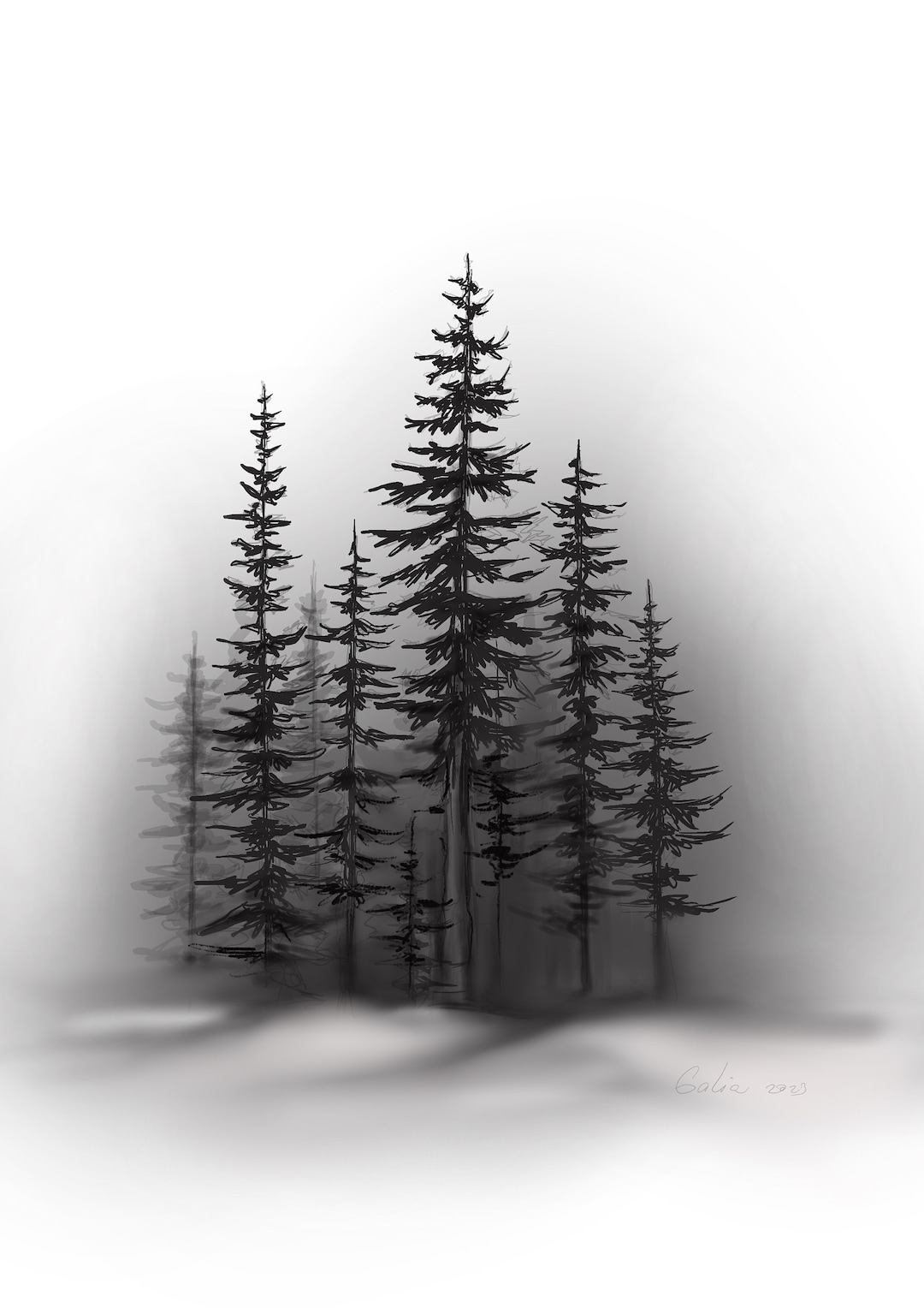 Original Forest Black and White Drawing Digital Artwork Digital ...