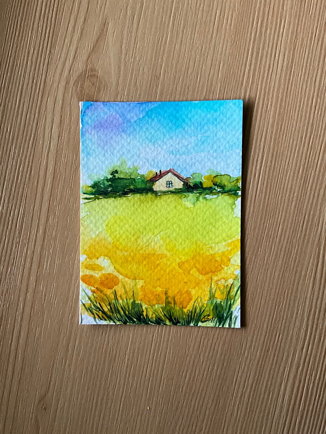 Original ACEO Ukrainian Field ACEO Card Original Watercolor ACEO ...