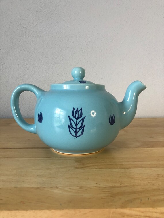 Vintage Cronin Pottery Blue Tulip Tea Pot - Etsy