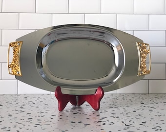 Vintage Kromex Serving Tray, Silver Platter With Two Handles, Chrome ...