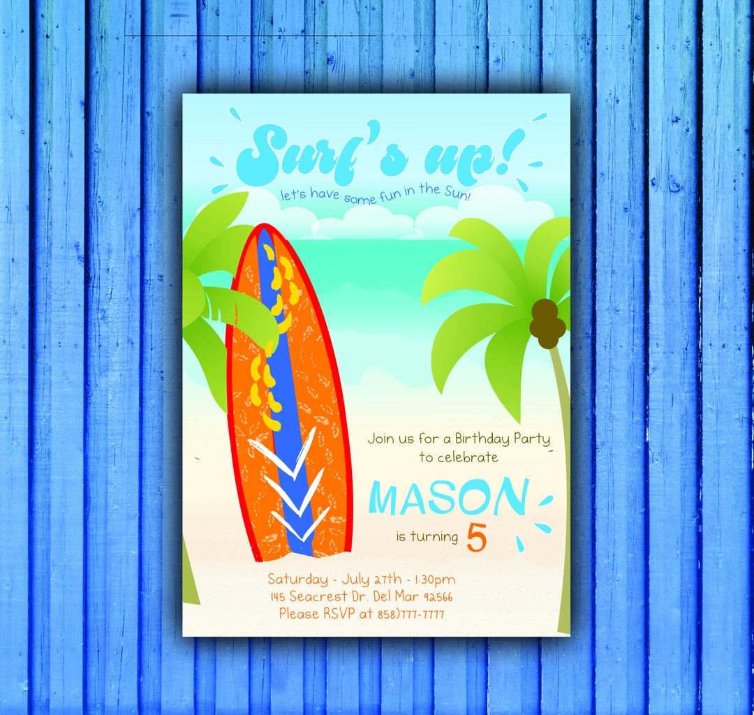 NEW SURFS UP Beach 5"x7" Editable Invite! Let's Have Some Fun in the ...