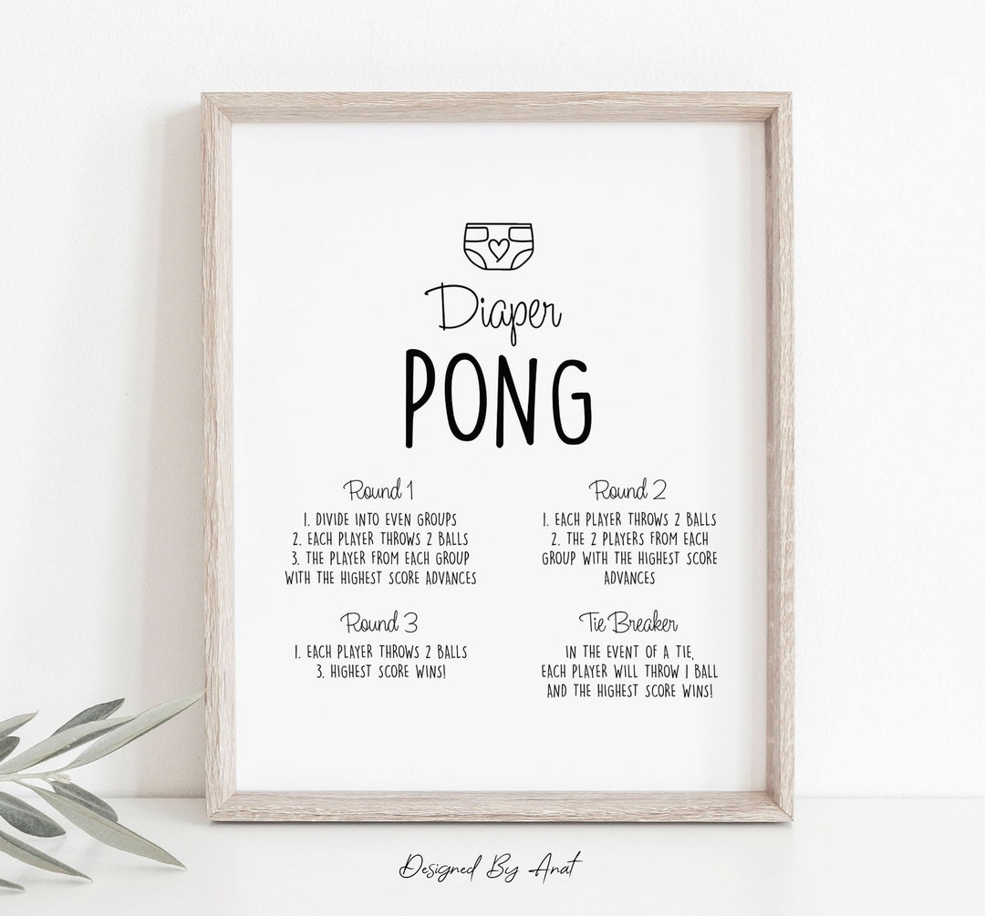 Diaper Pong Baby Shower Game Table Sign Simple Black And Etsy Belgi 