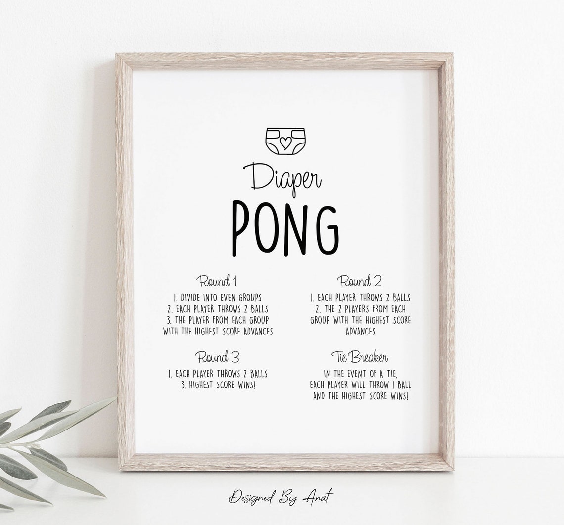 Diaper Pong Baby Shower Game Table Sign Simple Black and - Etsy