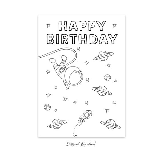 Outer Space Birthday Printable Coloring Page Galaxy Blast off - Etsy