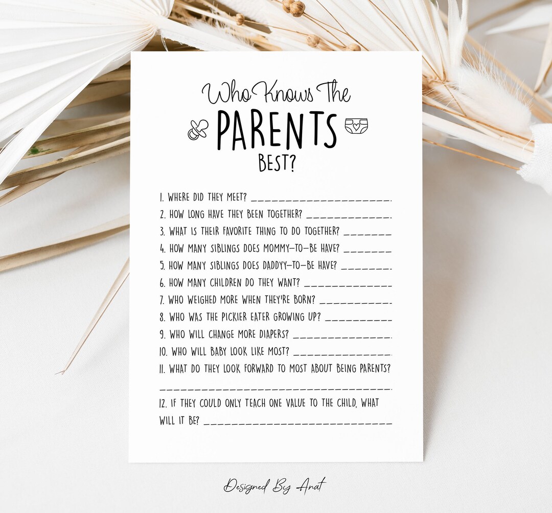 Who Knows the Parents Best Baby Shower Game, Simple Black and White Boy ...