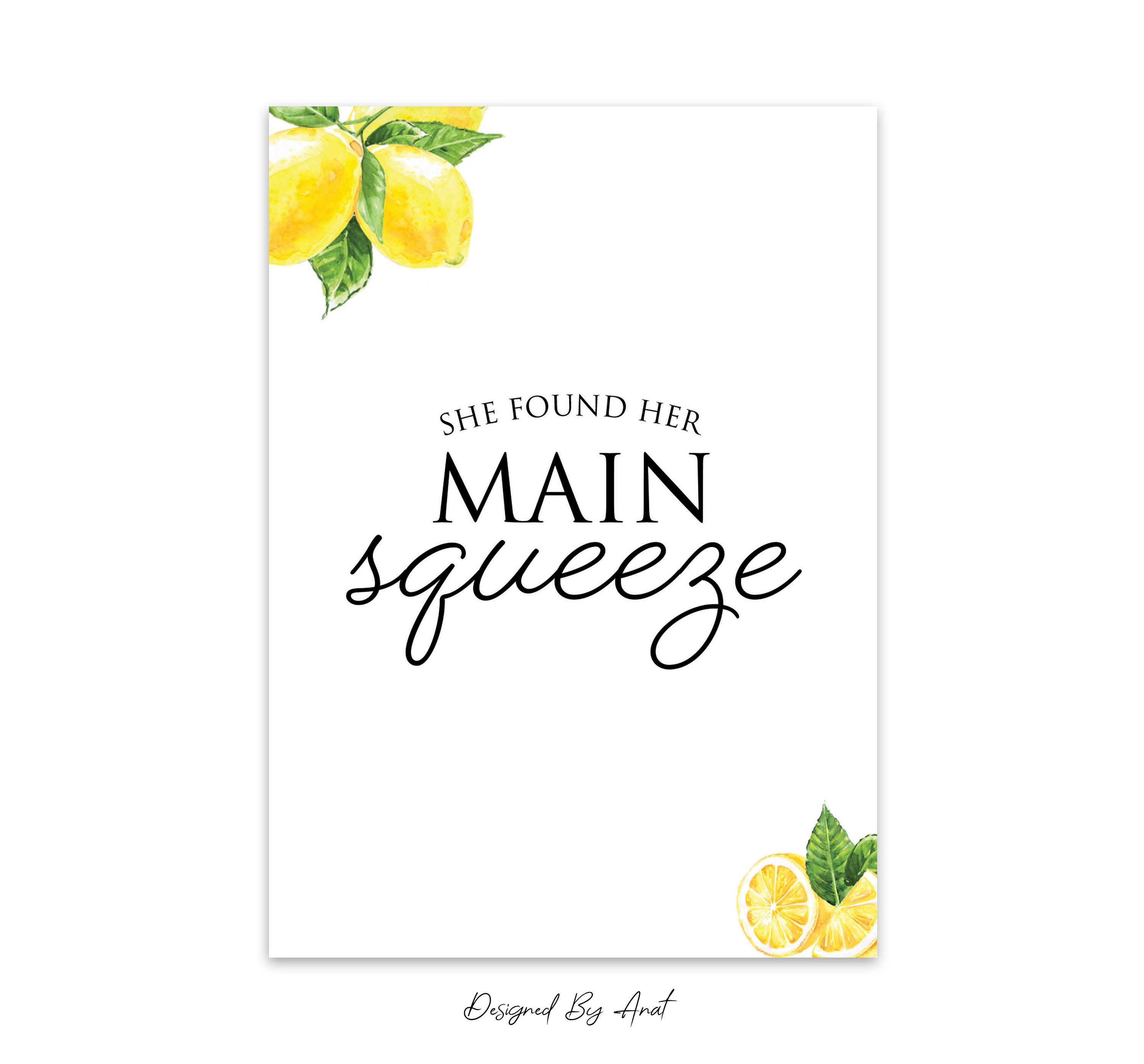 Lemon She Found Her Main Squeeze Sign Printable Watercolor | Etsy