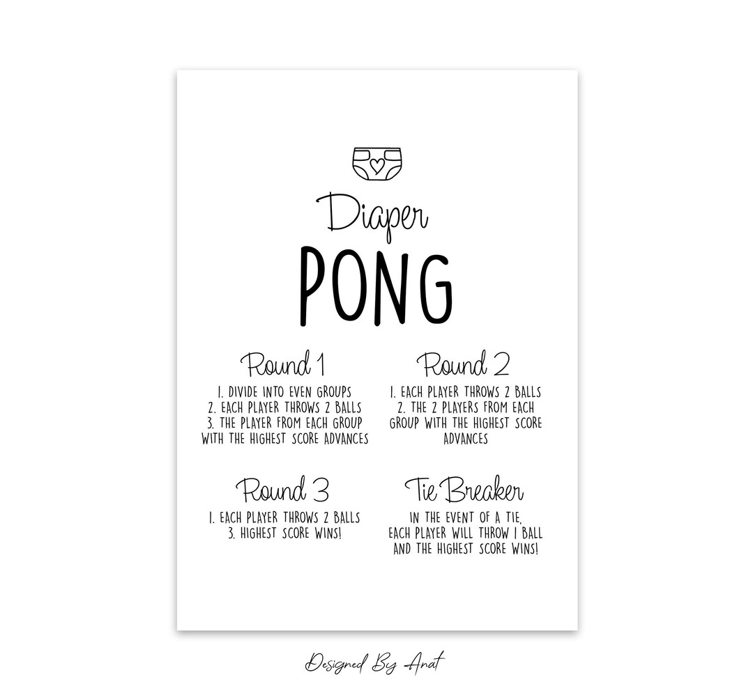 Diaper Pong Baby Shower Game Table Sign Simple Black and - Etsy
