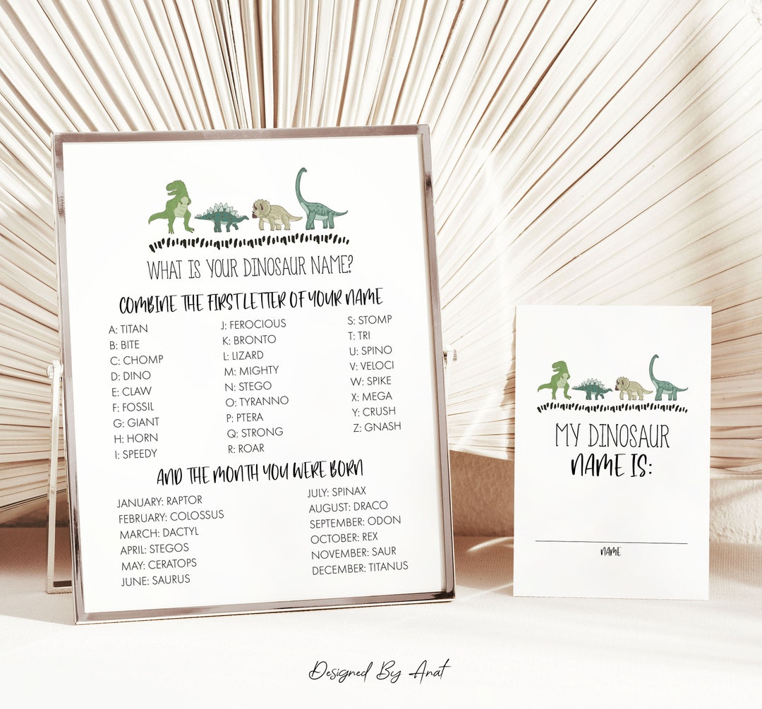 Dinosaur What is Your Dinosaur Name Game, Printable Party Decor ...